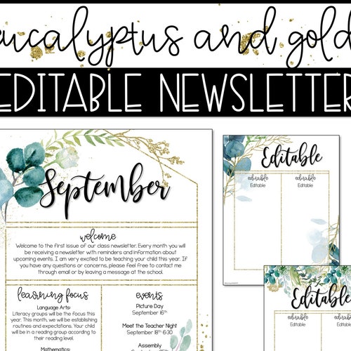 Eucalyptus and Gold Classroom Decor Classroom Newsletter - Etsy
