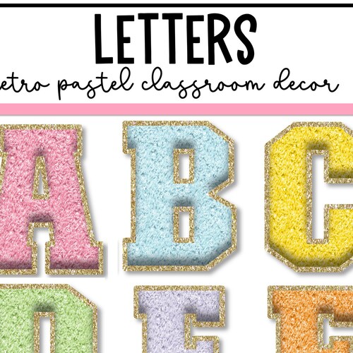 Retro Pastel Bulletin Board Letters Varsity Patch Letters - Etsy