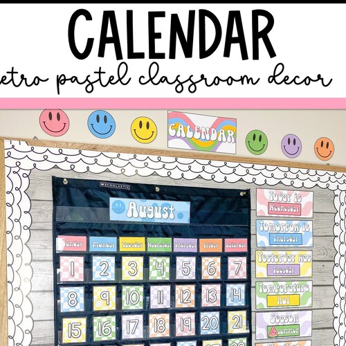 Retro Pastel Calendar Pocket Chart Happy Classroom Decor - Etsy