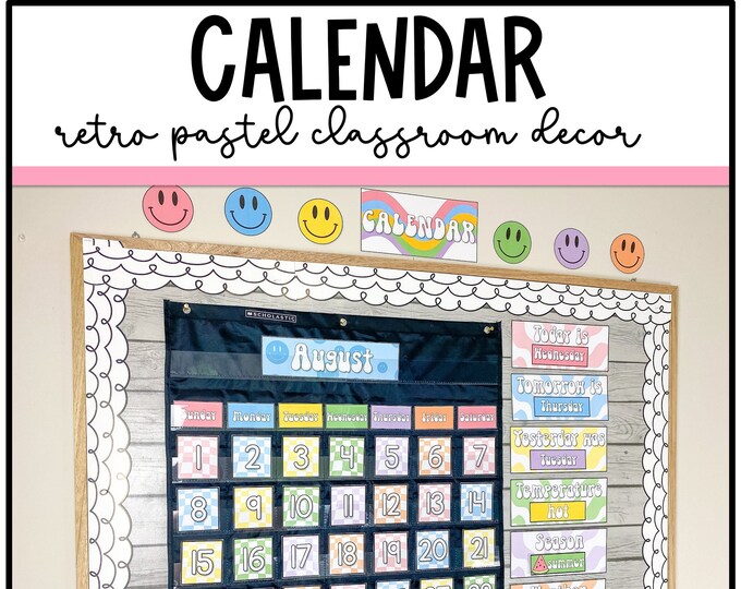 Retro Pastel Calendar Pocket Chart Happy Classroom Decor - Etsy