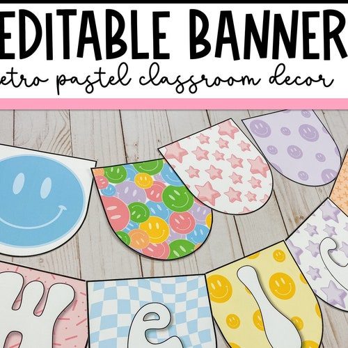 Retro Pastel Banner Bunting Bulletin Board Smile - Etsy