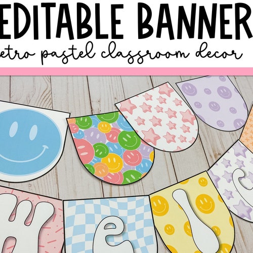 Retro Pastel Banner Bunting Bulletin Board Smiley Face - Etsy