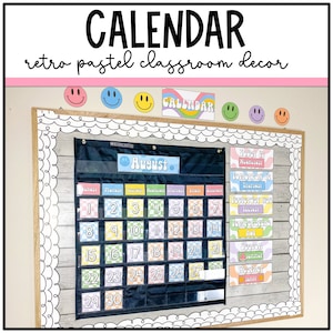 Retro Pastel Calendar Pocket Chart Happy Classroom Decor - Etsy