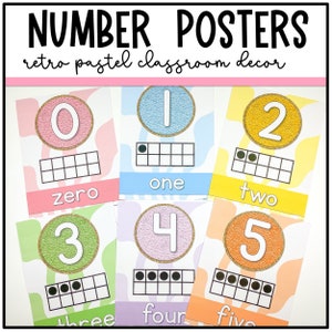 Retro Pastel Number Posters Varsity Patch Classroom Decor - Etsy