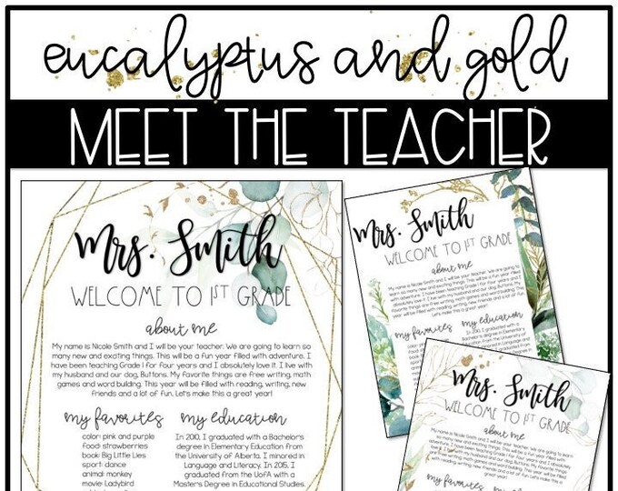 Eucalyptus and Gold Meet the Teacher Teacher Letter - Etsy