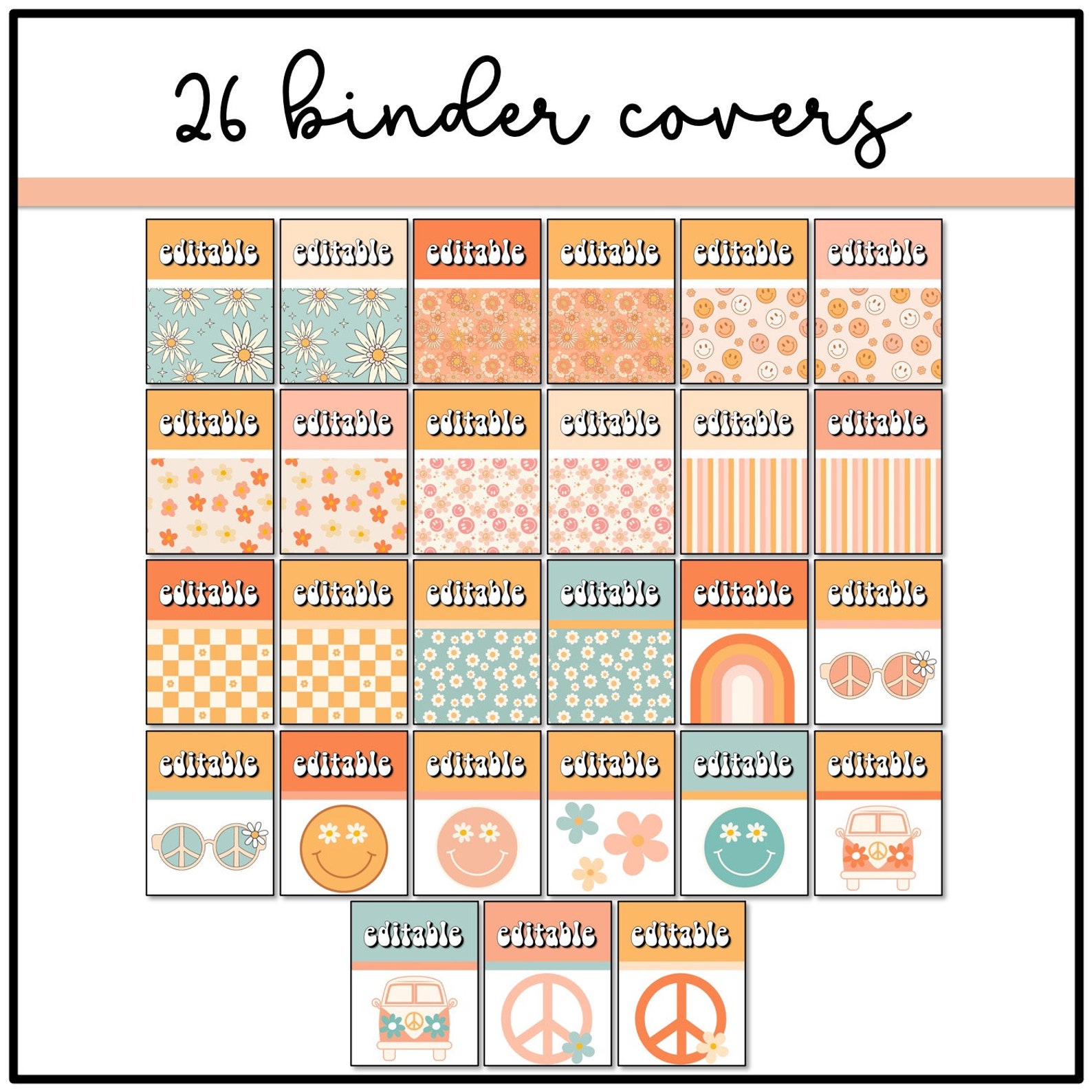 Boho Retro Binder Covers Editable Daisy Classroom Decor - Etsy