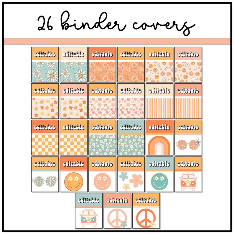 Boho Retro Binder Covers | Editable | Daisy Classroom Decor - Etsy