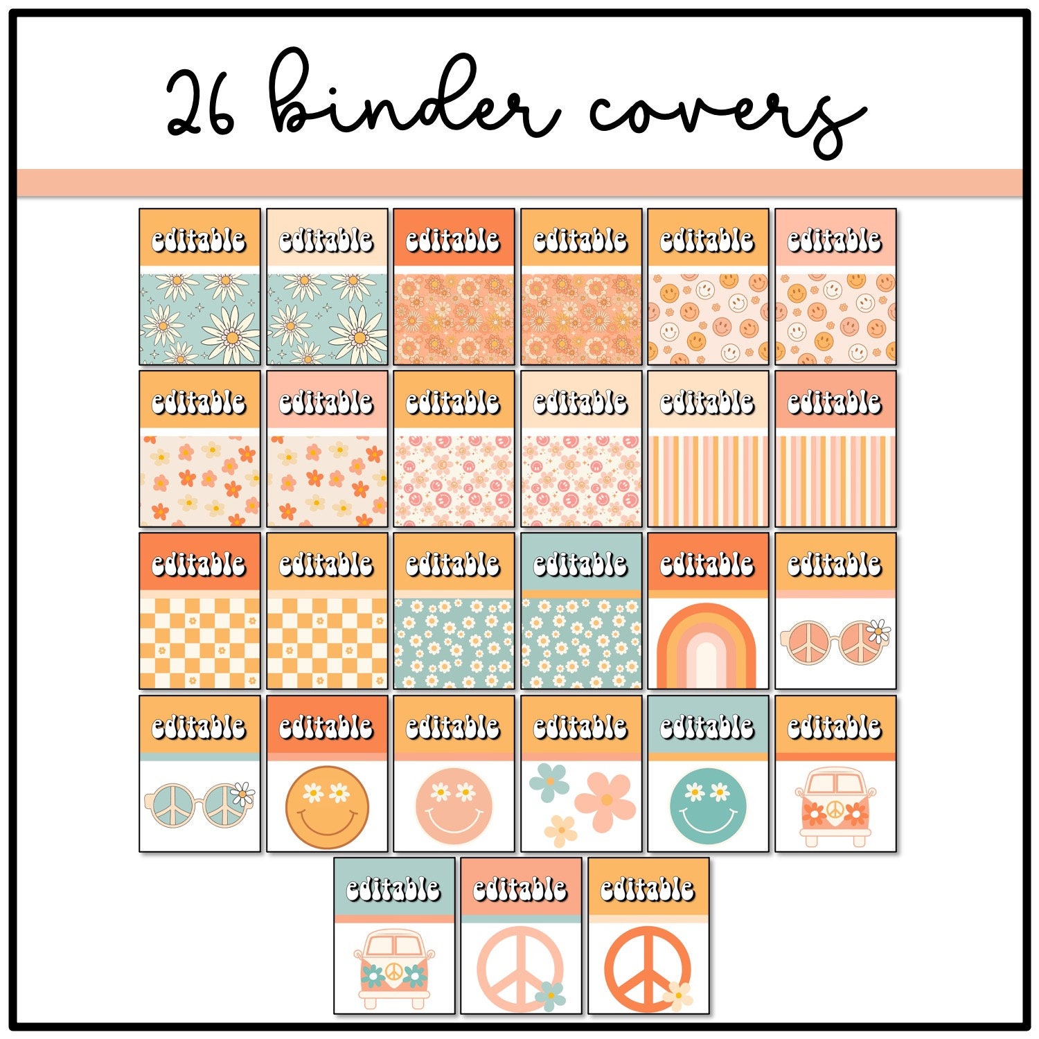 Boho Retro Binder Covers Editable Daisy Classroom Decor - Etsy