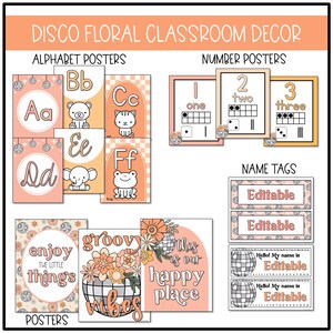 Disco Floral Classroom Decor Bundle, Editable, Classroom Theme, Retro ...