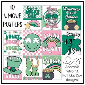 Retro St. Patrick's Day Classroom Posters, March Bulletin Board, Retro ...