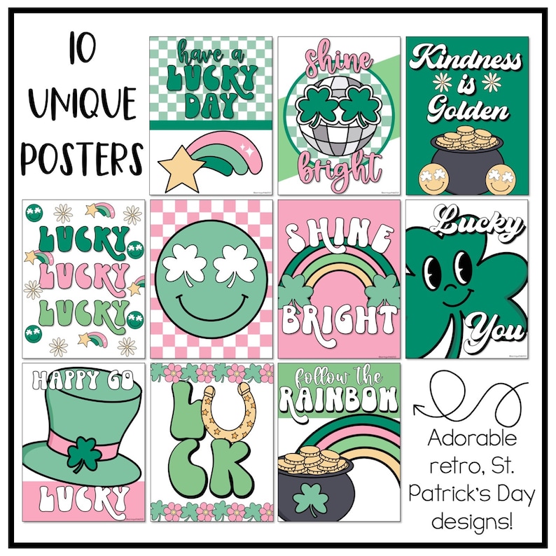 Retro St. Patrick's Day Classroom Posters, March Bulletin Board, Retro ...