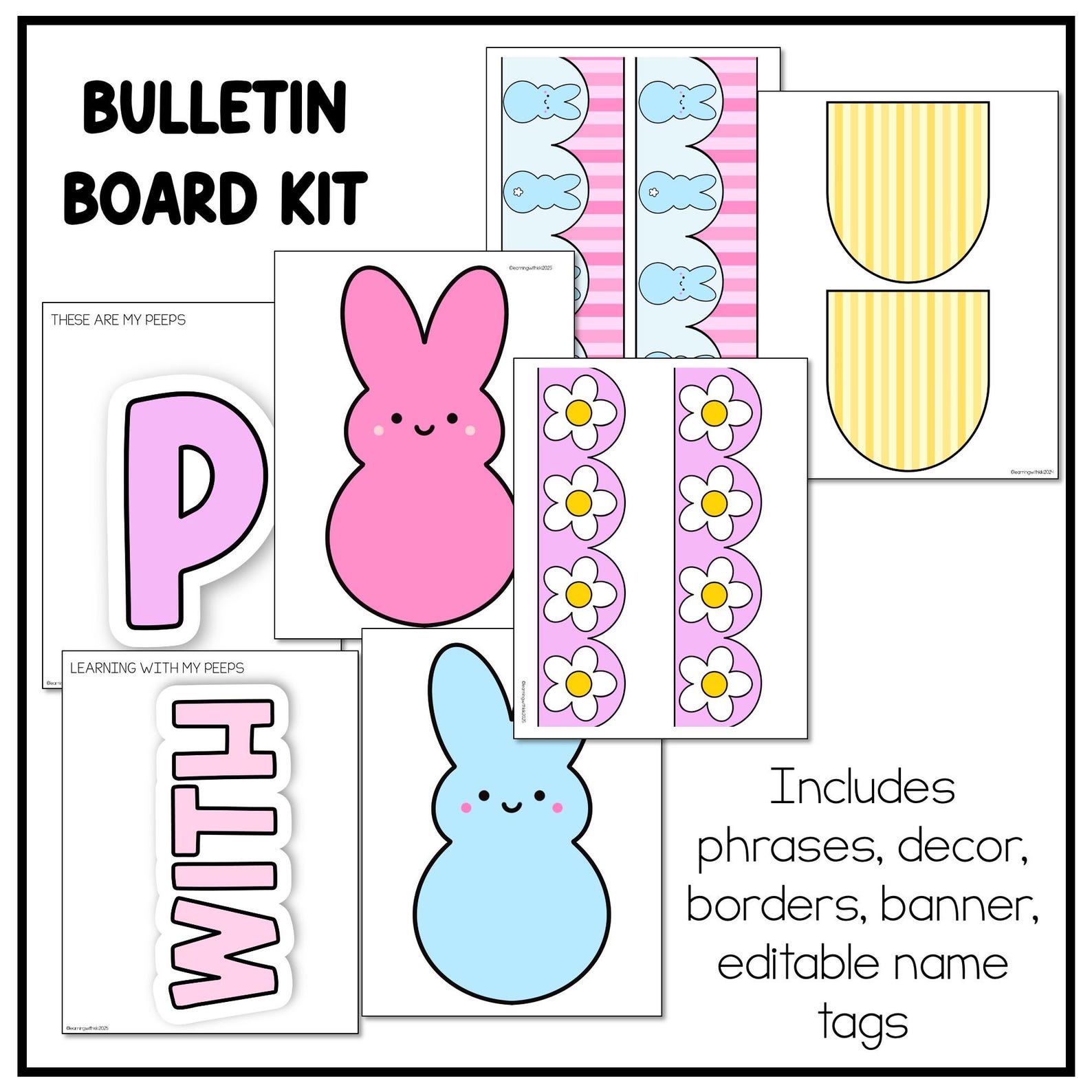 Easter Bulletin Board, Printable March April Classroom Decor, Peeps ...