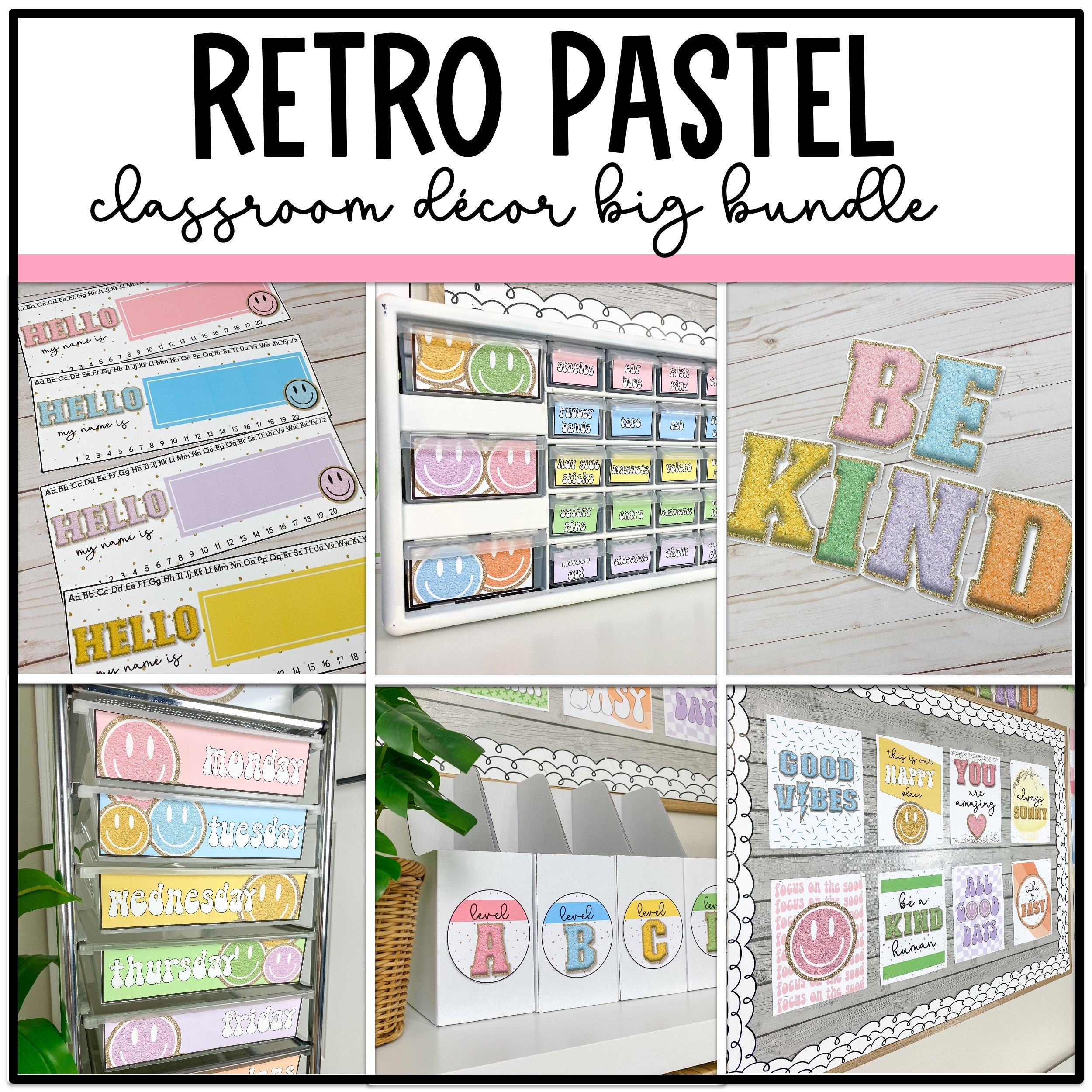 Retro Pastel Classroom Decor Bundle Editable - Etsy Canada