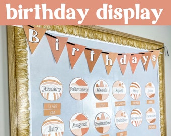 Class Birthdays Printable Posters Boho Rainbow, Birthday Bulletin Board ...