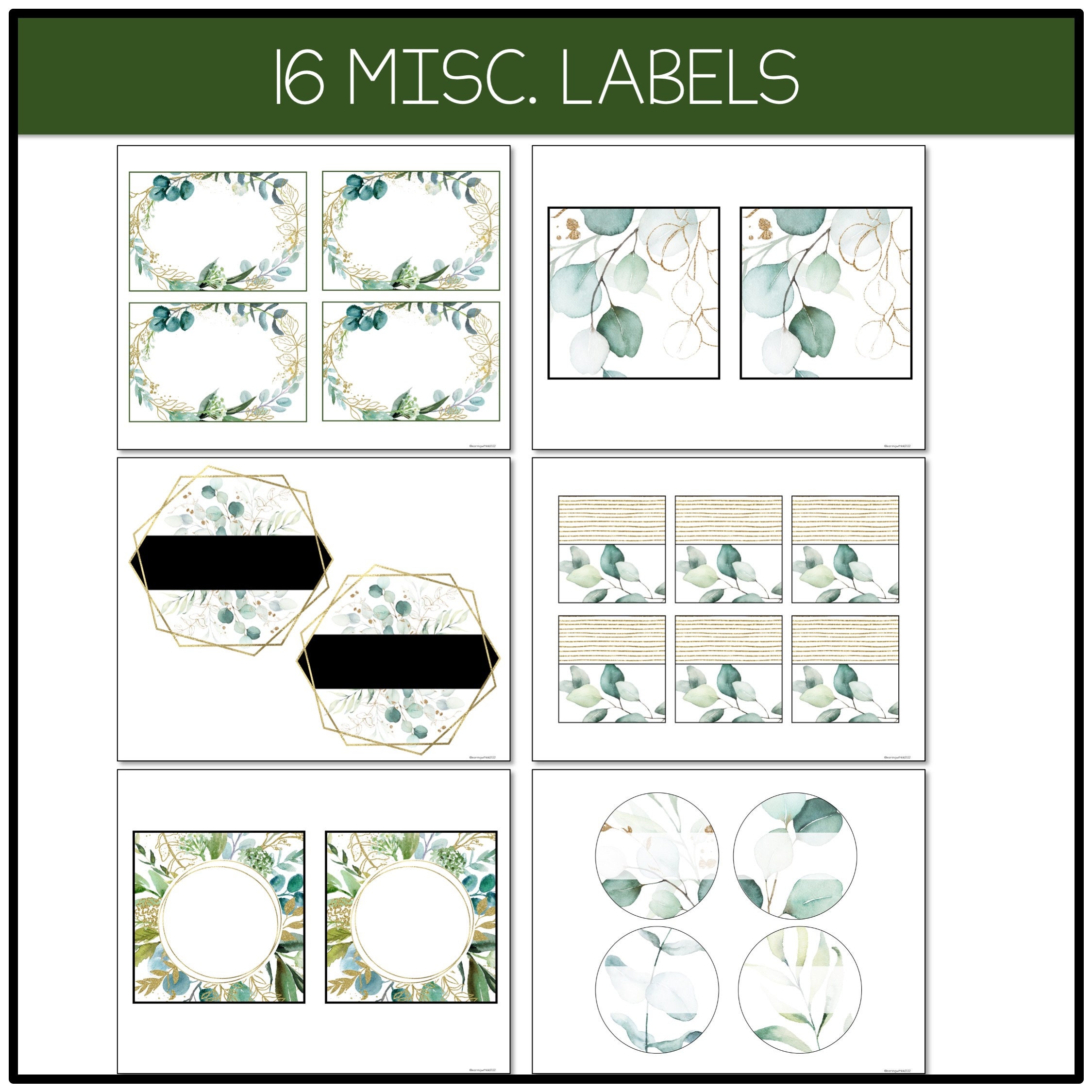 Eucalyptus and Gold Name Tags Classroom Labels Editable - Etsy