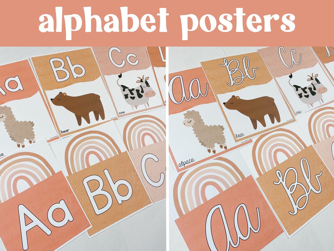 BOHO NEUTRALS Alphabet Posters | Boho Rainbow Classroom Decor - Etsy