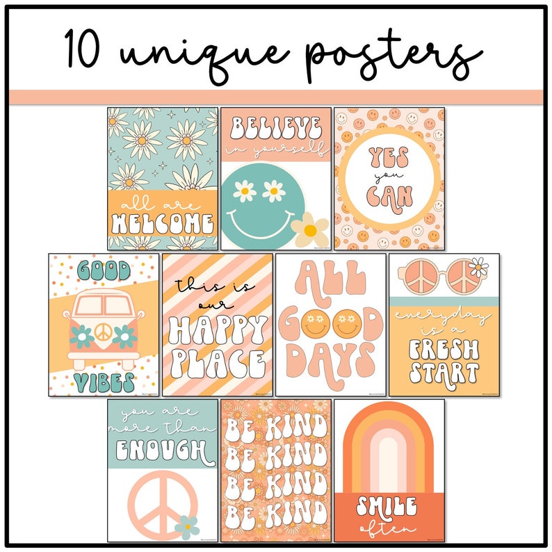Boho Retro Classroom Posters Growth Mindset Daisy - Etsy