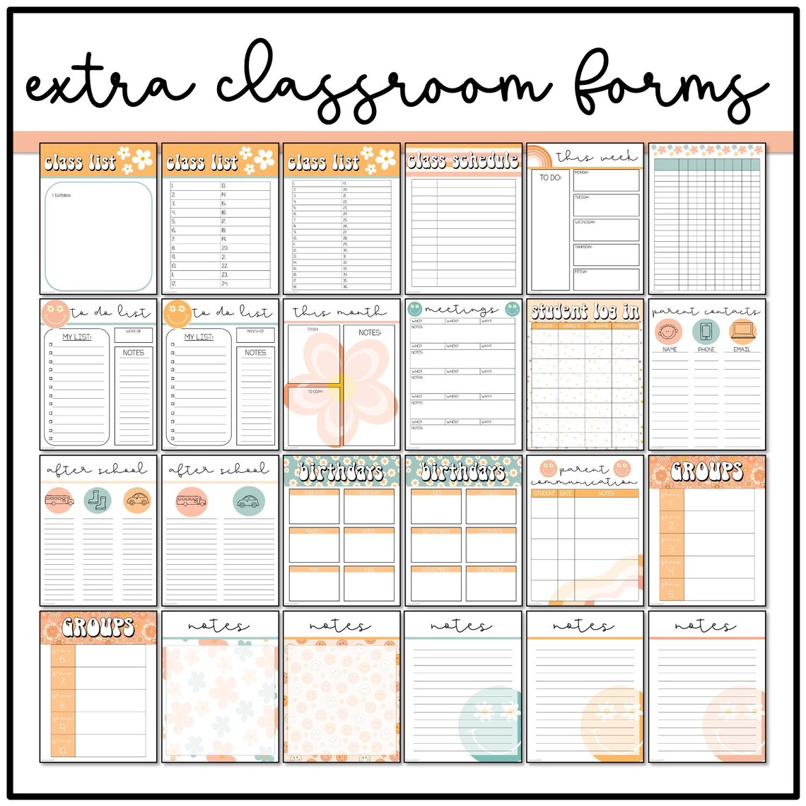 Boho Retro Binder Covers Editable Daisy Classroom Decor - Etsy