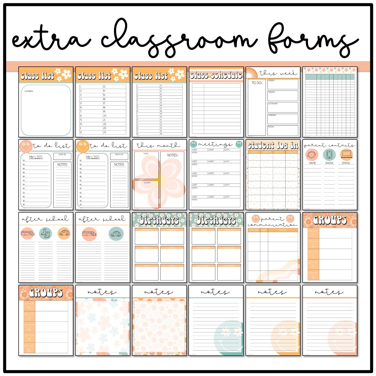 Boho Retro Binder Covers Editable Daisy Classroom Decor - Etsy