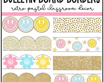 Retro Pastel Bulletin Board Borders, Smile Face Daisy, Varsity ...