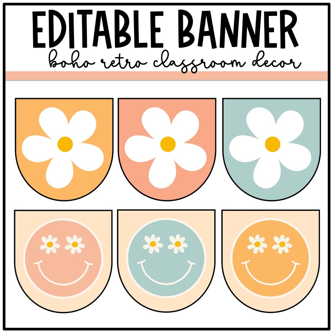Boho Retro Banner | Bunting | Bulletin Board | Daisy Classroom Decor - Etsy