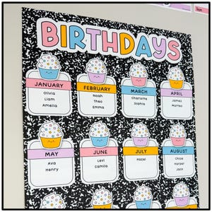 Composition Notebook Birthday Bulletin Board | Pastel Birthday Chart ...