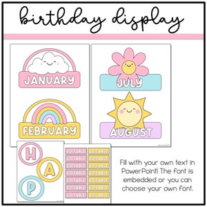 Pastel Birthday Display | Bulletin Board | Cloud Classroom Decor - Etsy