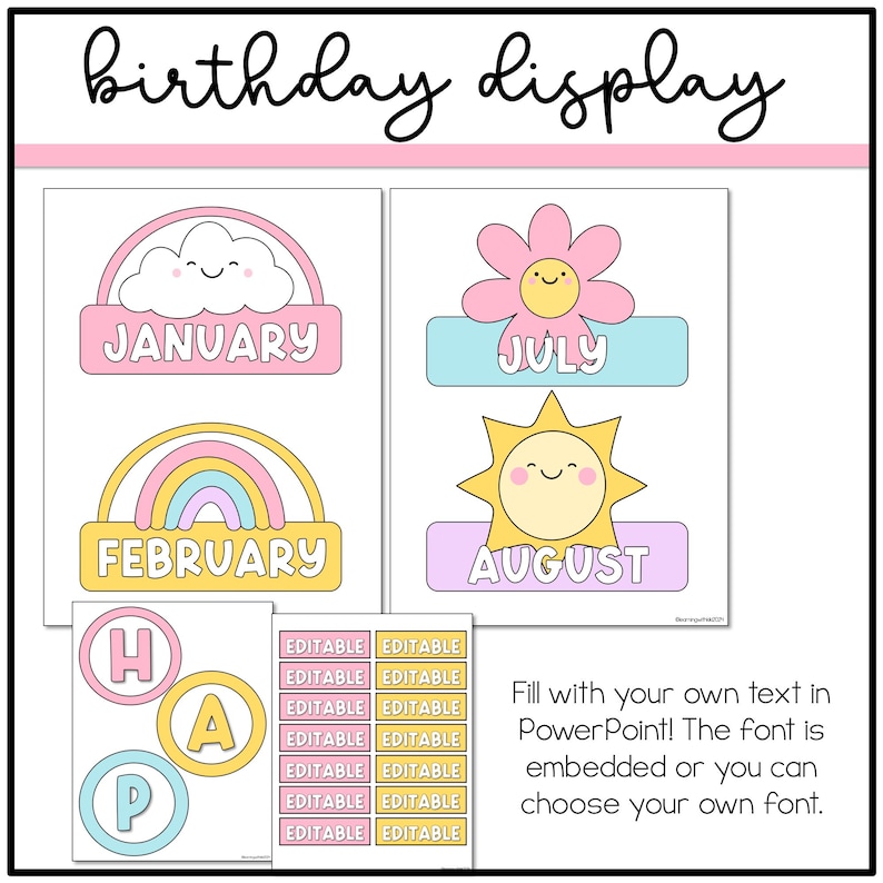Pastel Birthday Display | Bulletin Board | Cloud Classroom Decor - Etsy