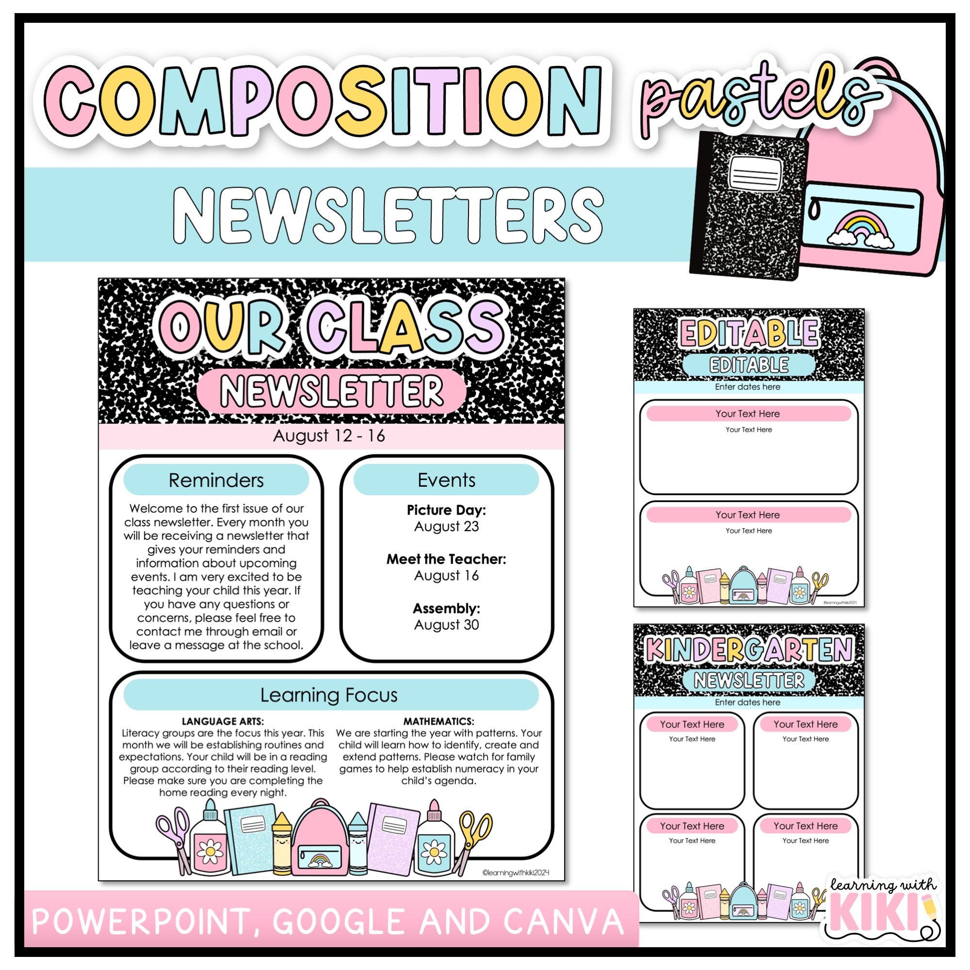 Back to School Newsletter Template | Editable | Composition Notebook ...