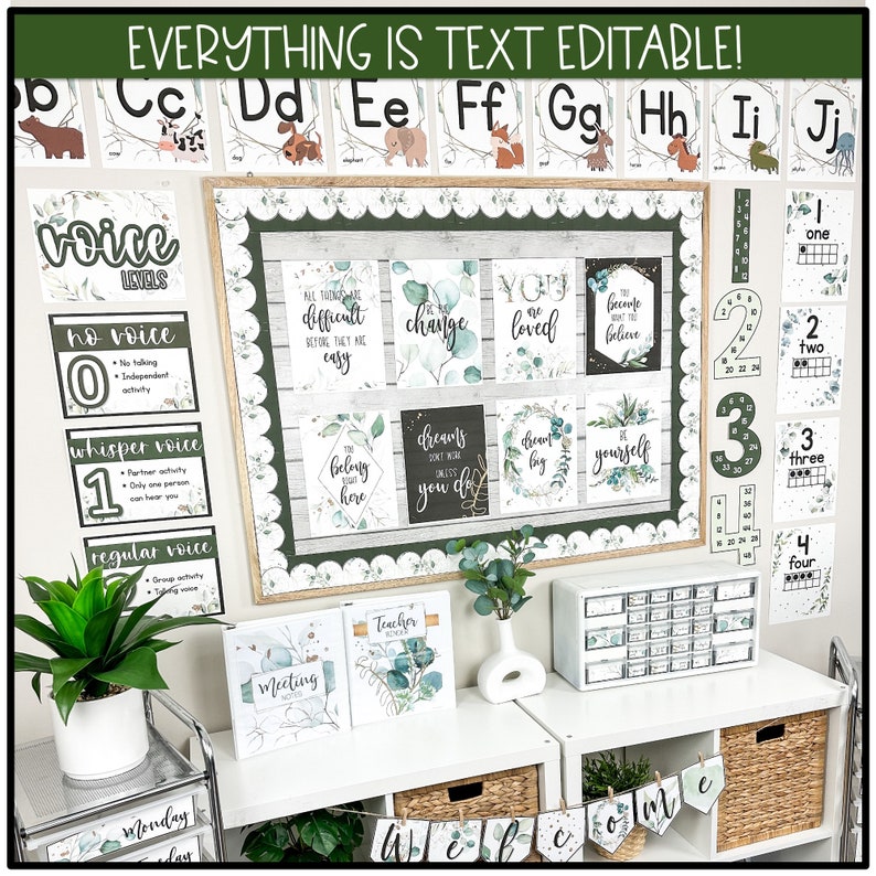Eucalyptus and Gold Classroom Decor Bundle | Editable | Botanical - Etsy