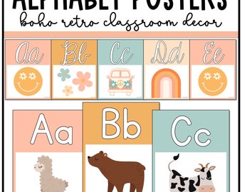 Retro Boho Daisy Themed Alphabet Posters Calming Color Classroom Decor ...