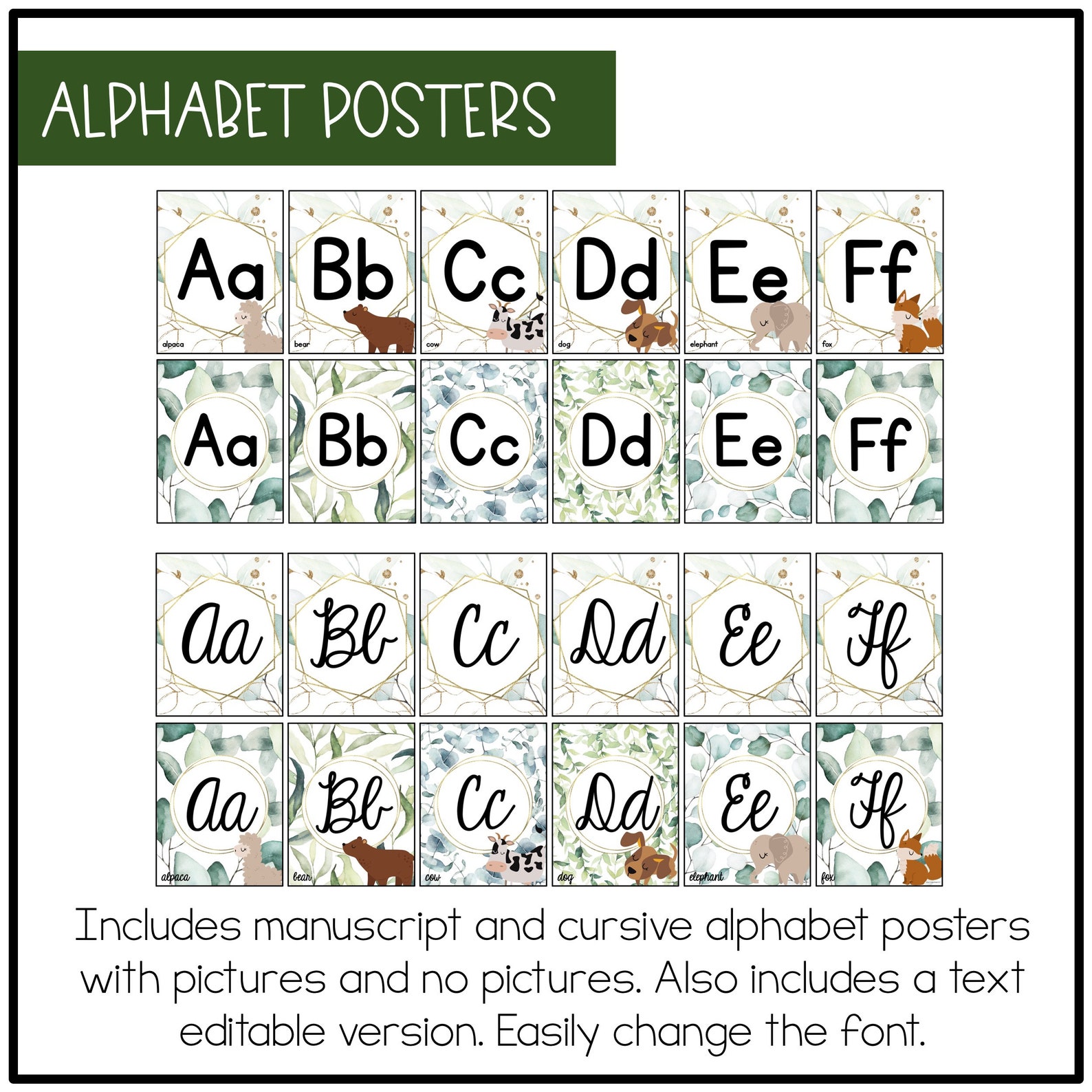 Eucalyptus and Gold Classroom Decor Bundle Editable - Etsy