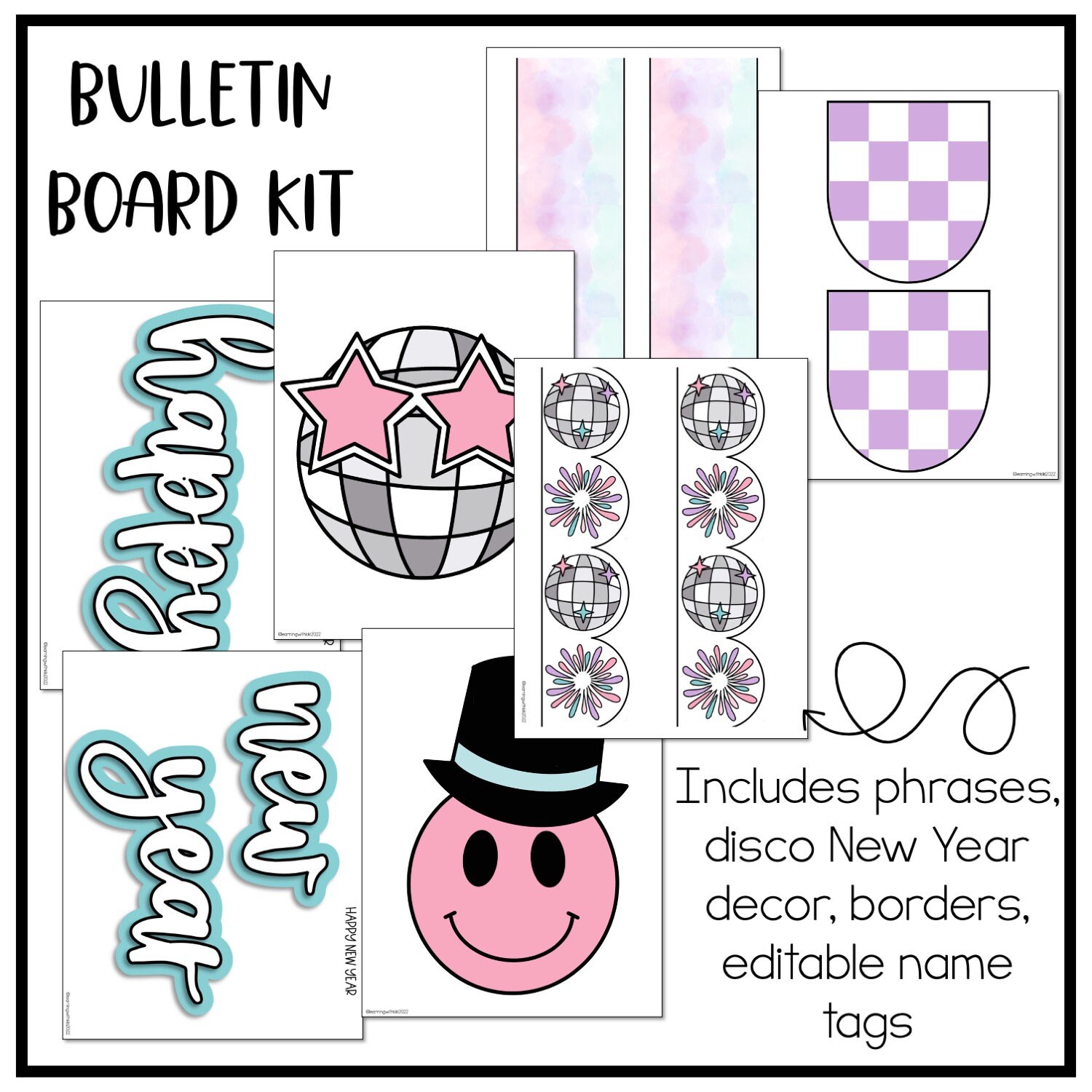 New Year Bulletin Board Kit | Classroom Decor | Retro | 2025 | January ...