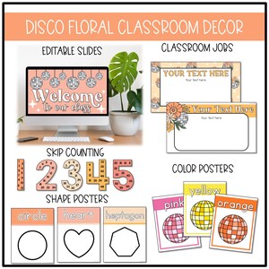 Disco Floral Classroom Decor Bundle, Editable, Classroom Theme, Retro ...