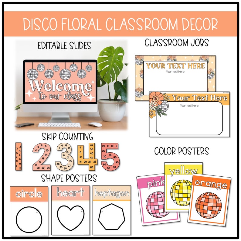 Disco Floral Classroom Decor Bundle, Editable, Classroom Theme, Retro ...