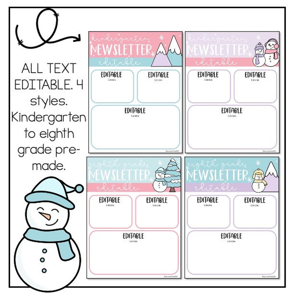 Winter Classroom Newsletter Template, Snowman - Etsy