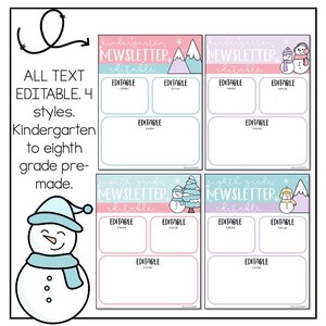 Winter Classroom Newsletter Template, Snowman - Etsy