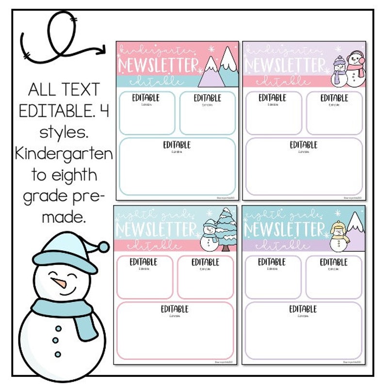 Winter Classroom Newsletter Template, Snowman - Etsy