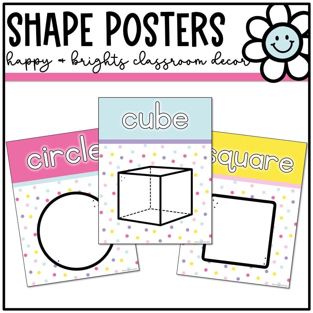 Happy Brights Shape Posters, Bright Classroom Decor, formes 2D, formes ...