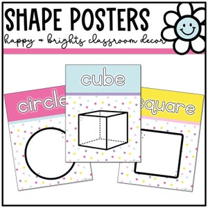 Happy Brights Shape Posters, Bright Classroom Decor, 2D Shapes, 3D ...