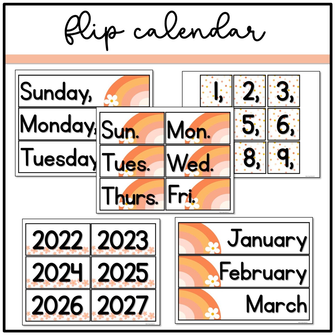 Boho Retro Flip Calendar Daisy Classroom Decor - Etsy