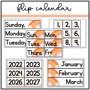 Boho Retro Flip Calendar | Daisy Classroom Decor - Etsy
