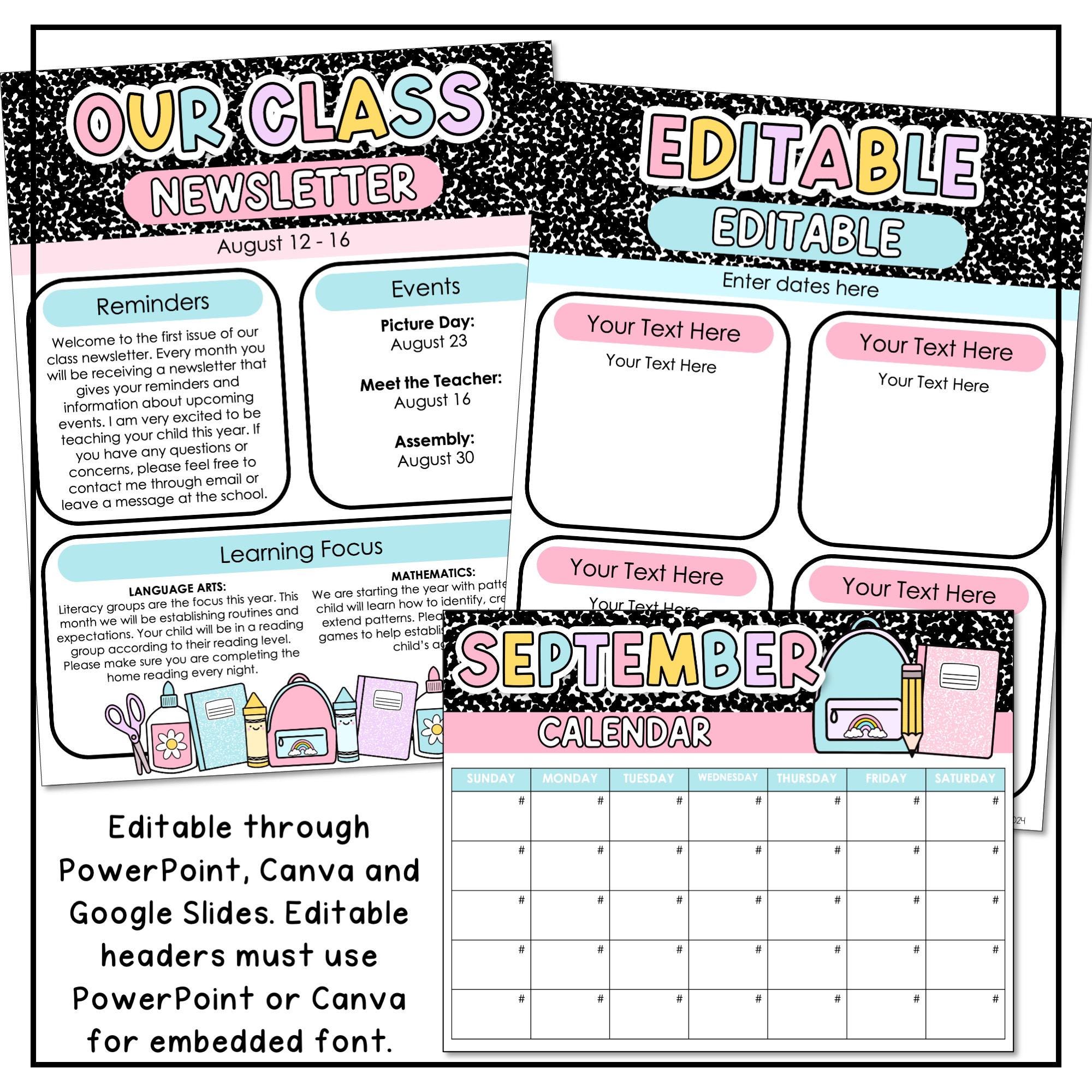 Back to School Newsletter Template | Editable | Composition Notebook ...