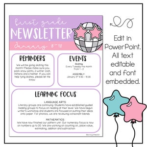 New Years Classroom Newsletter Template, Disco - Etsy