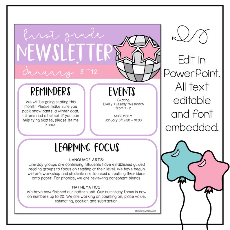 New Years Classroom Newsletter Template, Disco - Etsy
