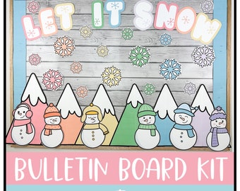 Winter Bulletin Board Kit Retro Pink Trees Snowflakes Winter Bulletin ...