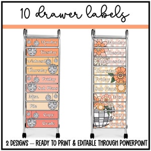 Retro 10 Drawer Rolling Cart Label, Retro Cart Labels, Groovy Classroom ...