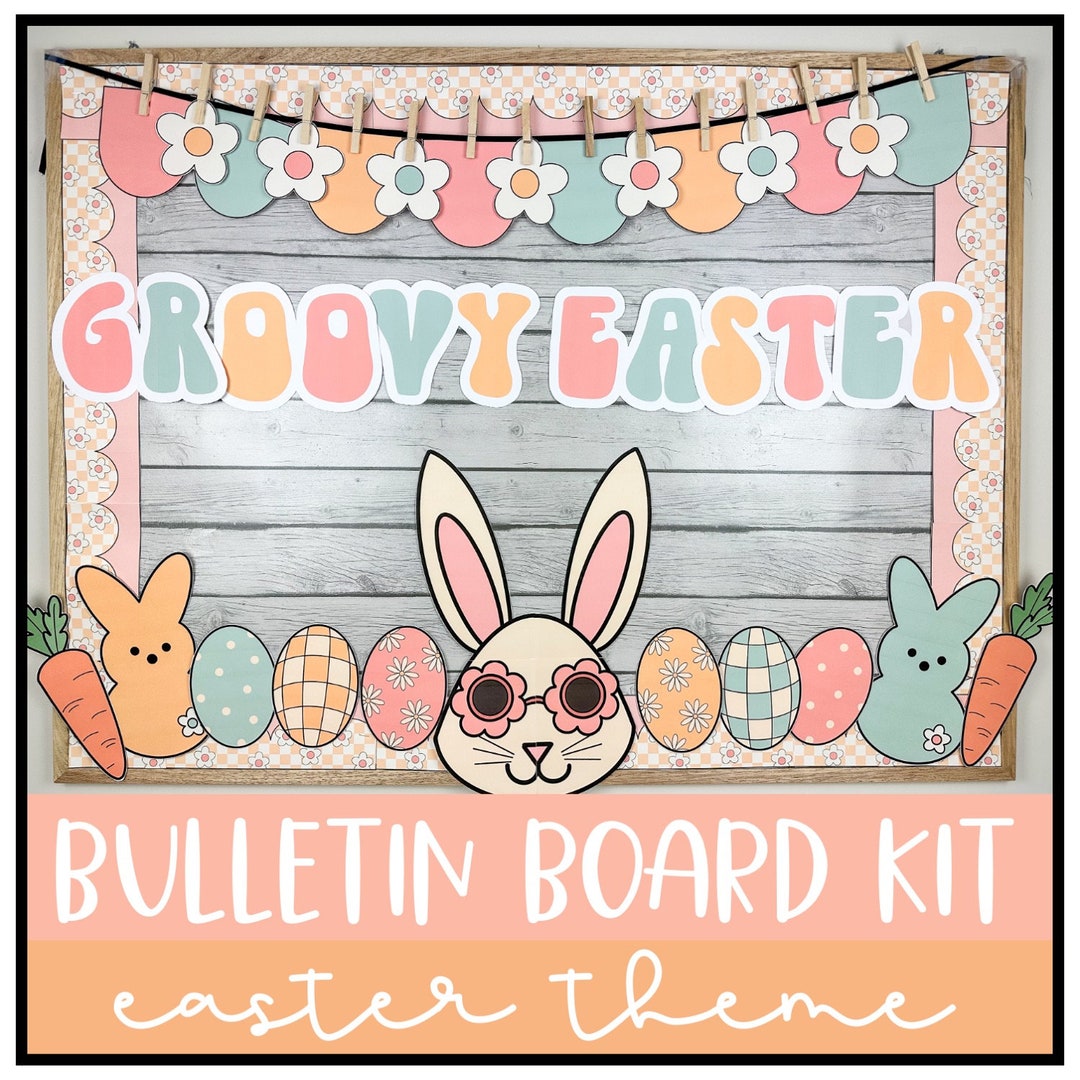Easter Bulletin Board, Printable Easter Classroom Decor, Retro Groovy ...