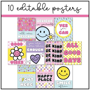 Happy Brights Classroom Posters, Inspirational, Retro Growth Mindset ...