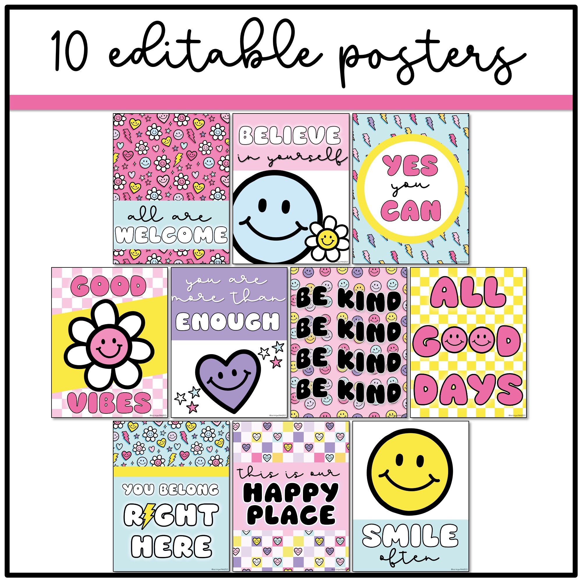 Happy Brights Classroom Posters Inspirational Retro Growth - Etsy